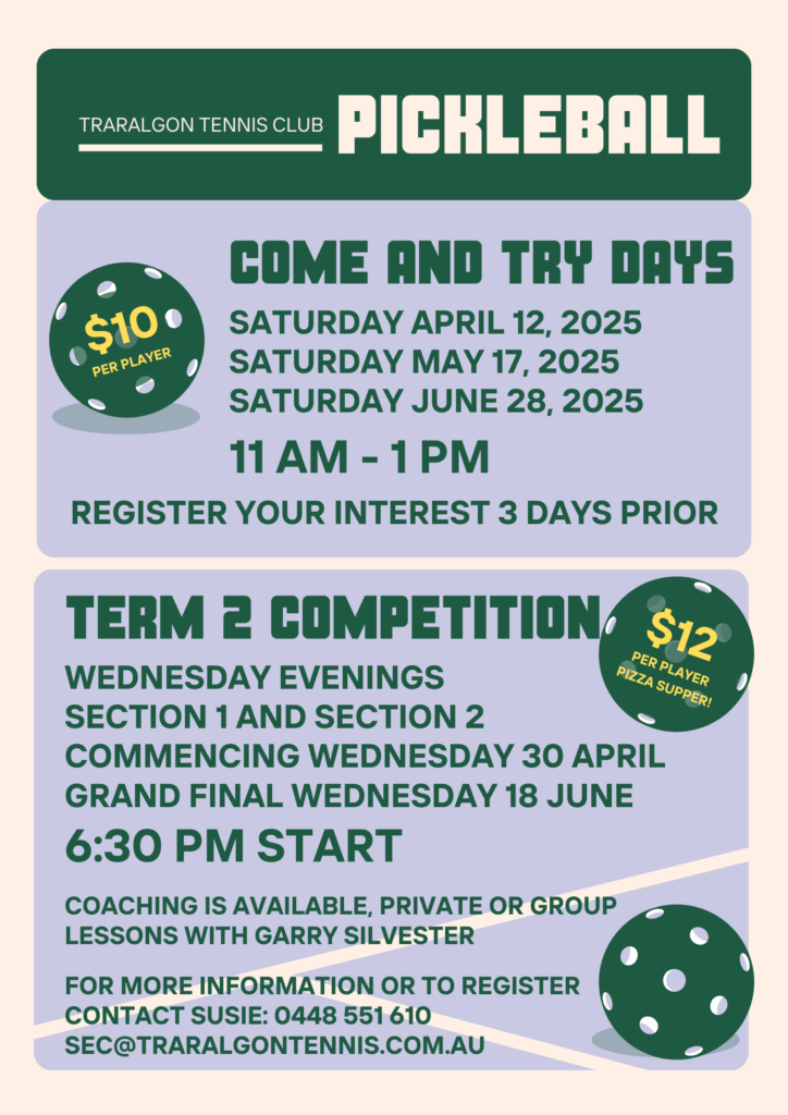 Pickleball season 2 and come try flyer 2 - Traralgon Tennis Association
